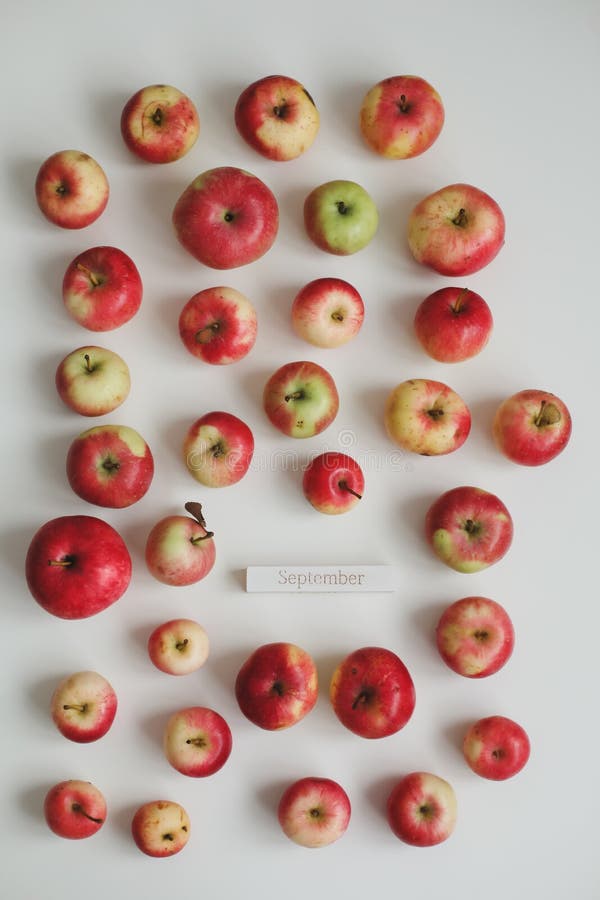 Hello September. Autumn Card with Fresh Red Apples on White Background ...