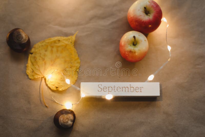 Hello September. Autumn Card with Fresh Red Apples on White Background ...