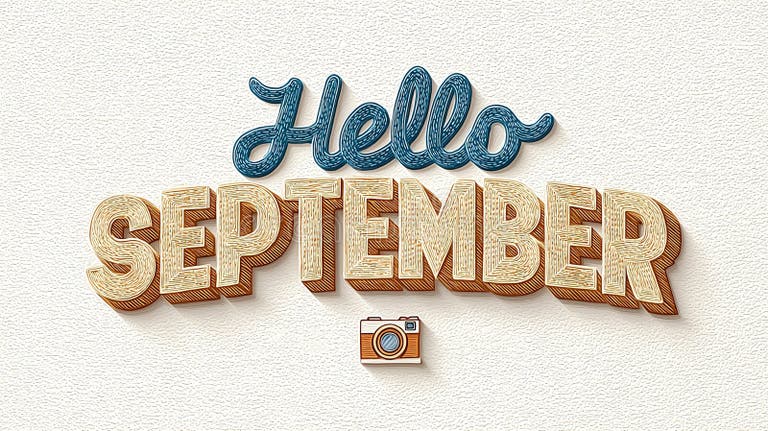 Hello September Creative Design with Camera and Textual Element Stock Illustration ...