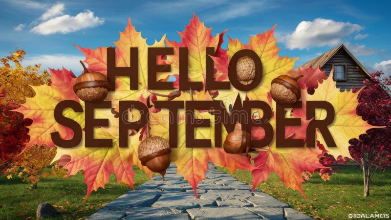 Hello September Greeting Card Stock Illustration - Illustration of ...