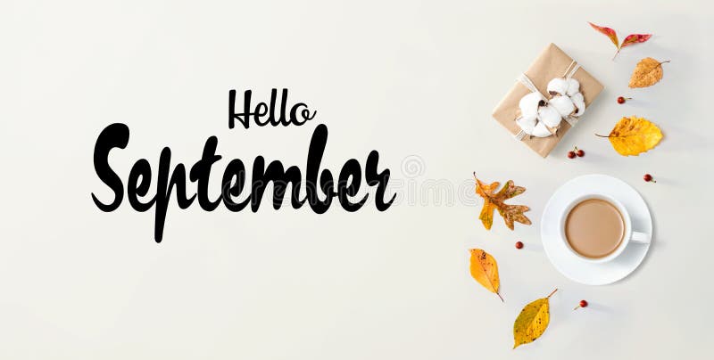 Hello September Banner. New Month. Greeting Card. Golden Autumn. the ...