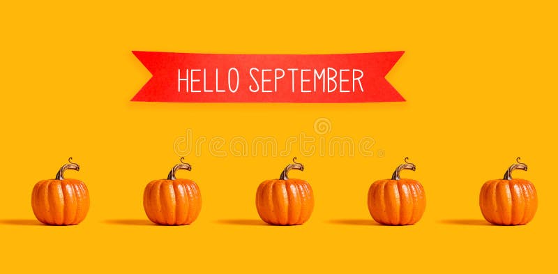 Hello September with Orange Pumpkin Lanterns Stock Photo - Image of ...