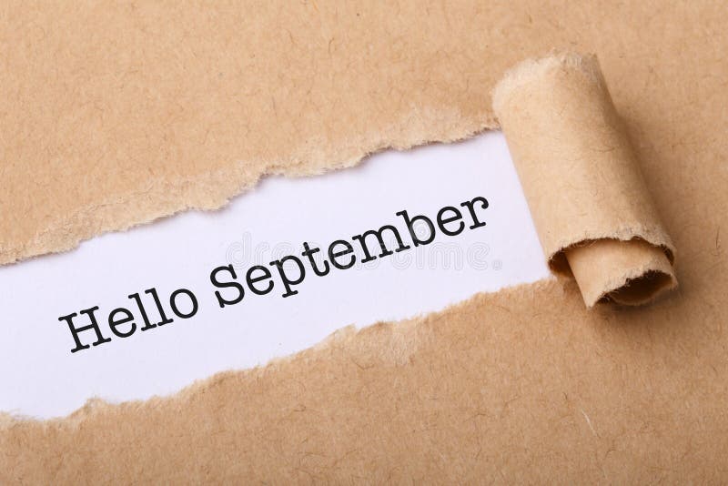Hello September Paper Tear stock photo. Image of season - 149414238
