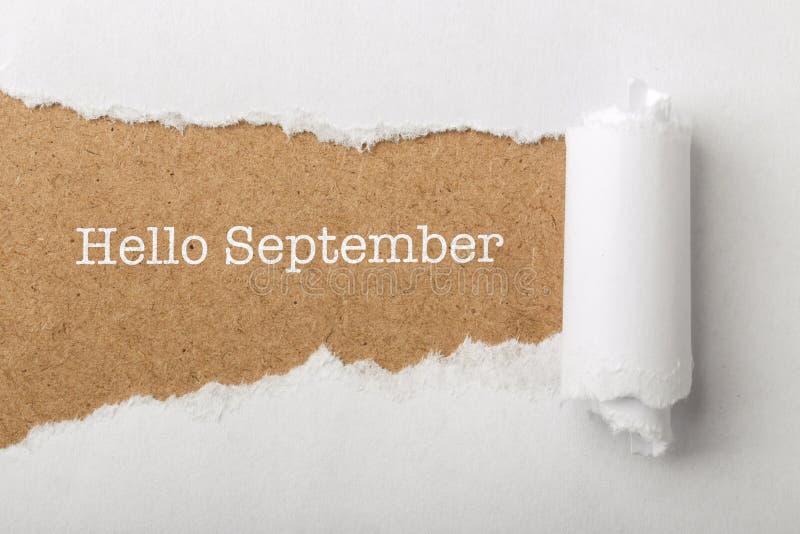 Hello September Paper Tear stock image. Image of label - 149414523