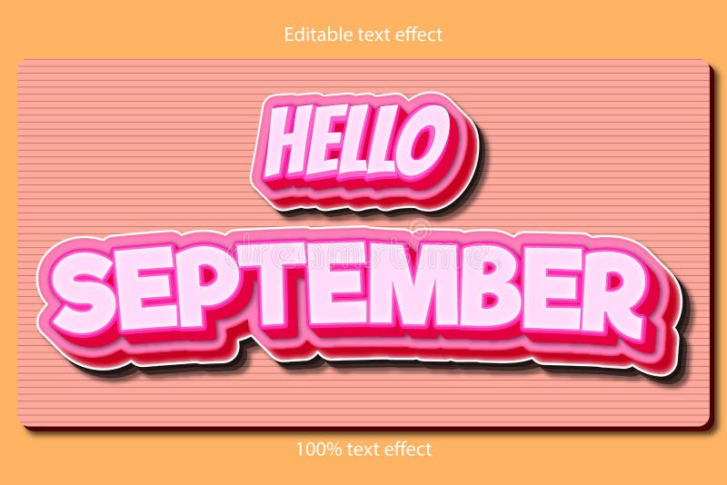 Hello September with Pink Shadow Text Color Text Effect Stock Vector ...