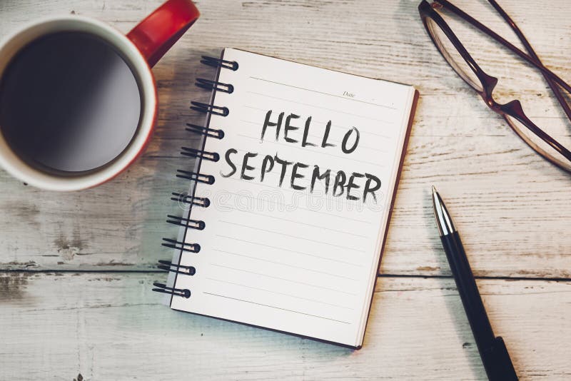 Hello September Text on Page Stock Photo - Image of text, coffee: 173576304