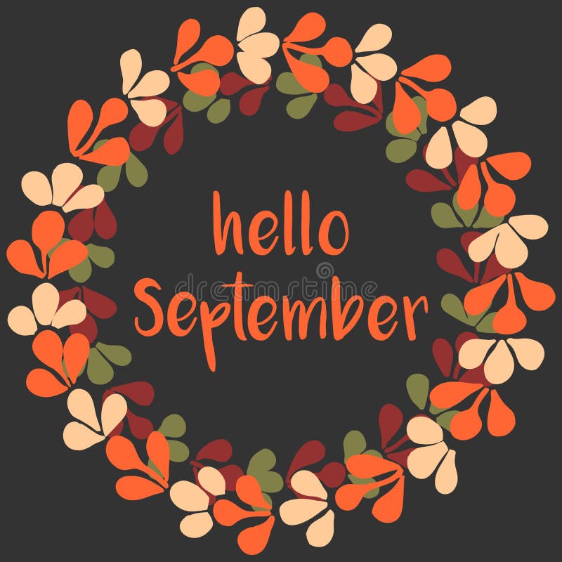 Hello September Wreath Orange Vector Card Stock Vector - Illustration ...