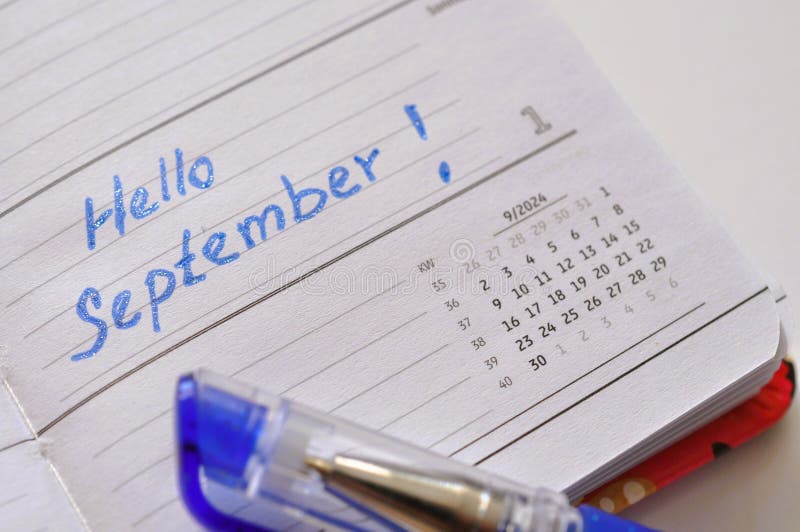 Hello September Write in Calender with Blue Pen Stock Photo - Image of ...