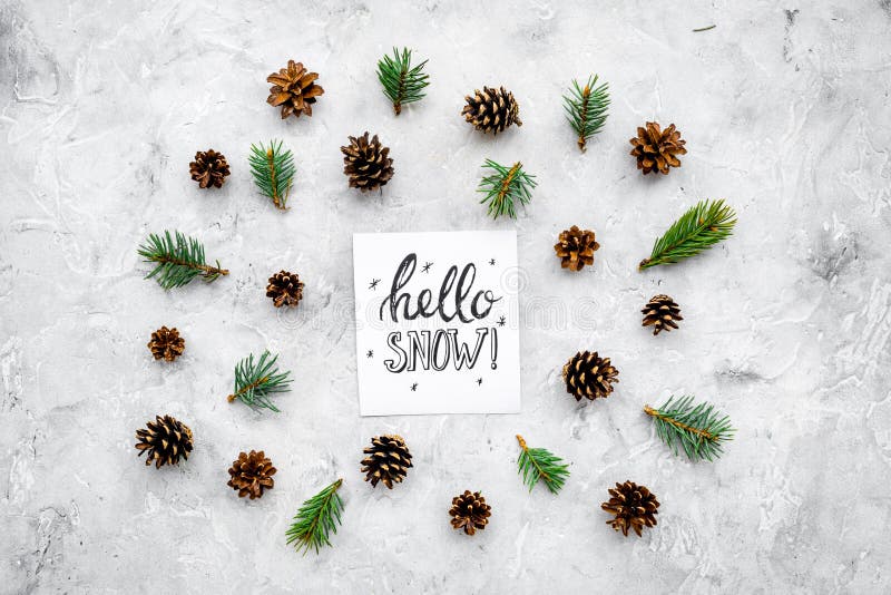 Hello Snow Hand Lettering. Winter Pattern with Pinecones and Spruce ...