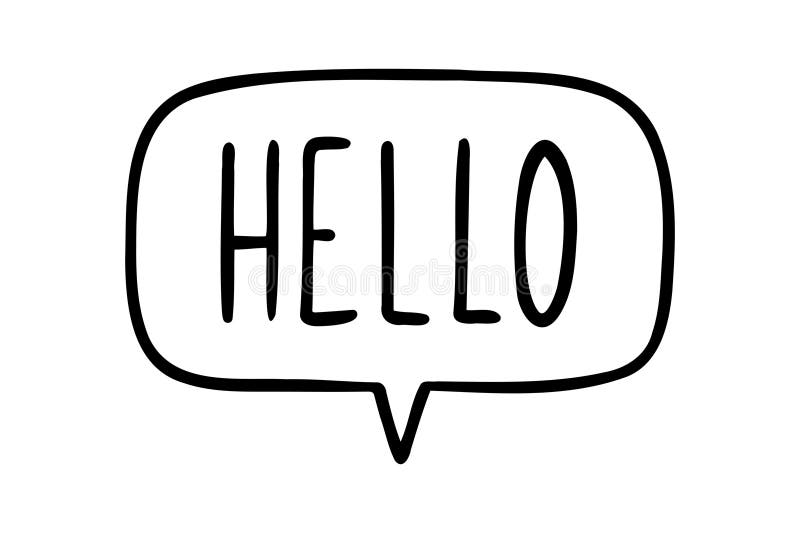 Hello Speech Bubble Lettering Doodle Hand Drawn Text. Stock Vector - Illustration of bubble ...