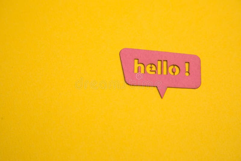Hello Speech Bubble on the Yellow Background. Stock Photo - Image of ...