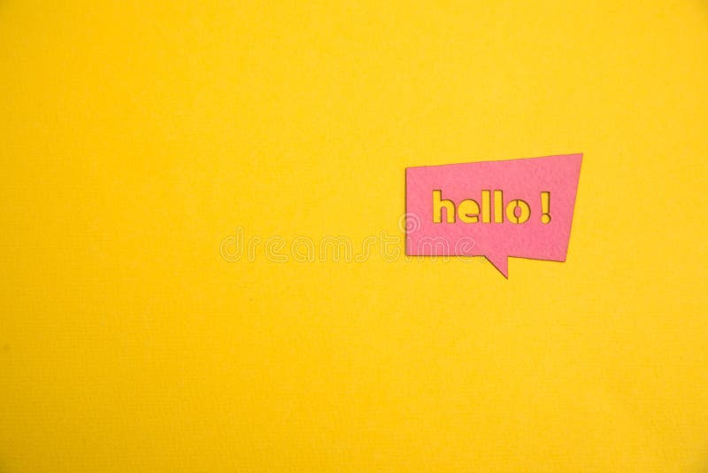 Hello Speech Bubble on the Yellow Background. Stock Image - Image of ...