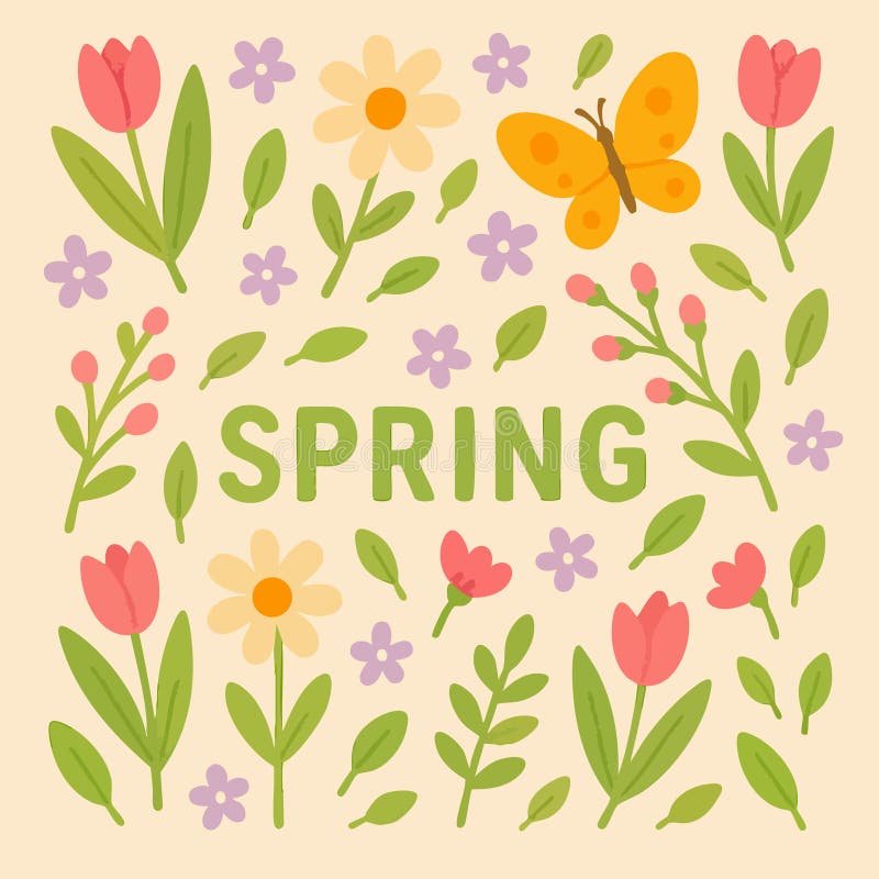 Hello Spring Background Print Design in Vector Stock Illustration ...