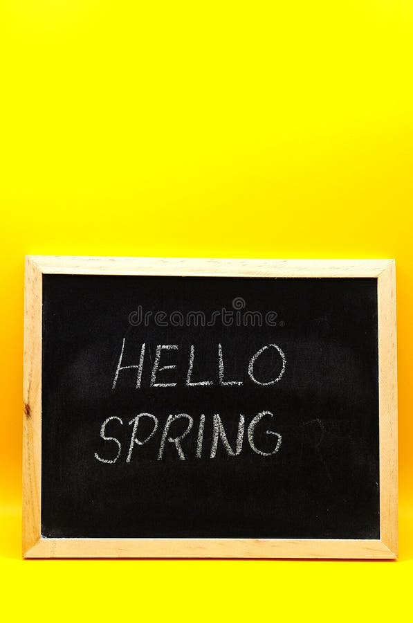 Hello Spring Text Sign on Pink Gerbera on White Wooden Background, Flat ...