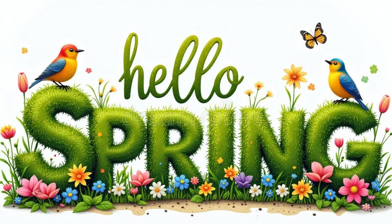 Hello spring poster stock illustration. Illustration of text - 370538672