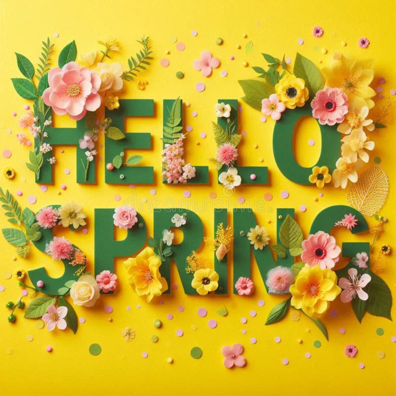 Hello spring poster stock illustration. Illustration of season - 370883729