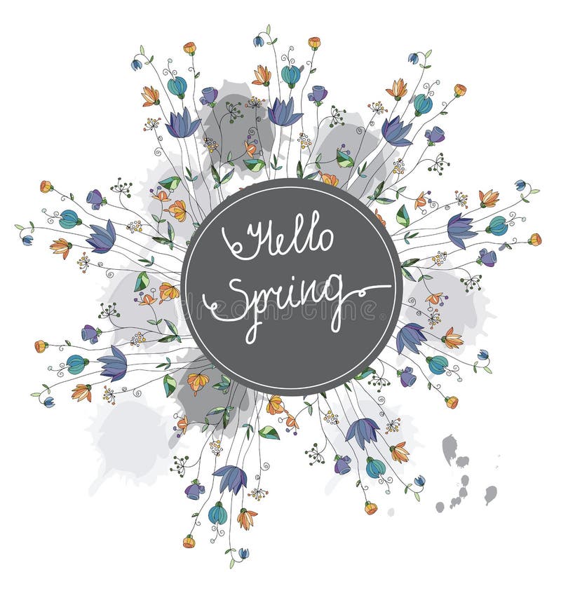 Hello spring stock vector. Illustration of happy, contour - 68171018