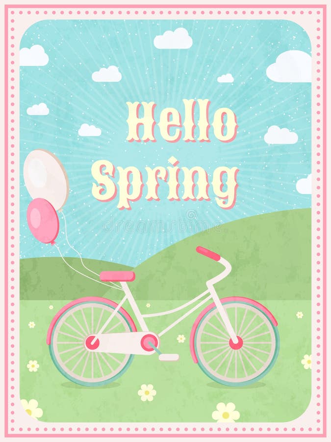 Hello Spring. Bicycle with Balloons Stock Vector - Illustration of ...