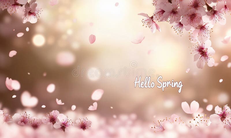 "Hello Spring" with Blooming Cherry Blossoms Stock Image - Image of ...