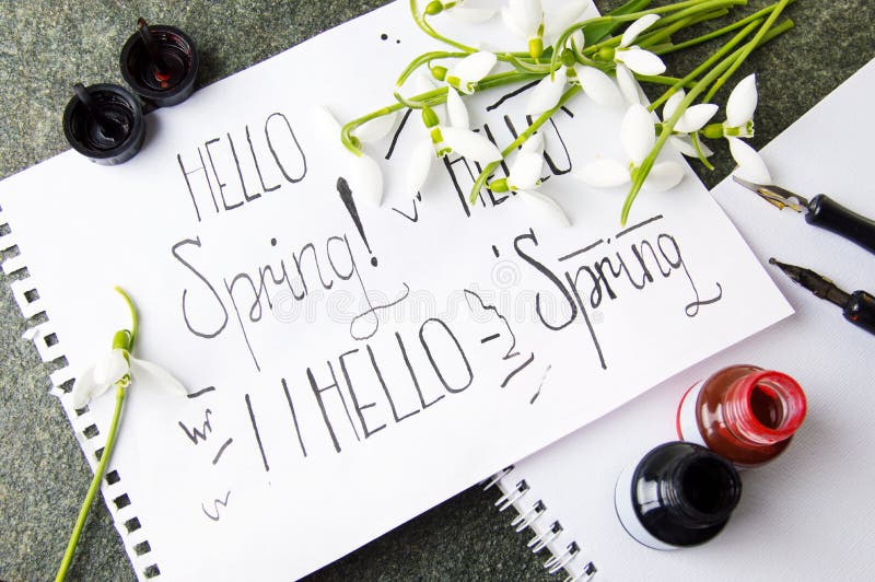 Hello Spring Calligraphy Note Stock Image - Image of messenger ...