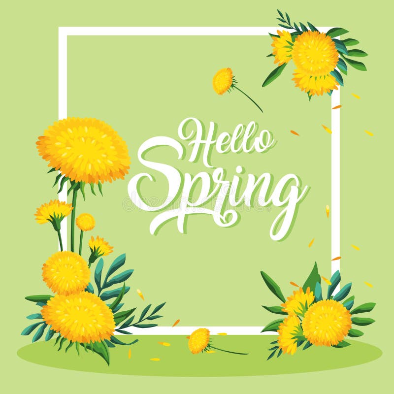 Hello Spring Card with Beautiful Flowers in Frame Stock Illustration ...