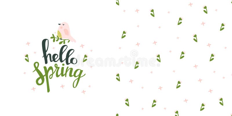 Hello Spring Card with Bird. Vector Illustrations Stock Vector ...