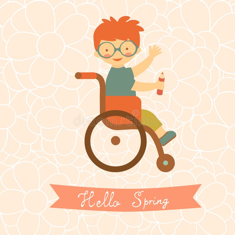 Hello Spring Card with Cute Little Boy Stock Vector - Illustration of ...