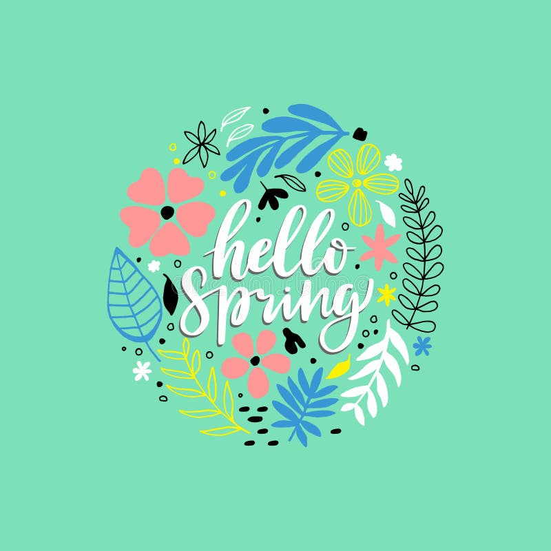 Hello Spring Card with Flowers Stock Vector - Illustration of blossom ...