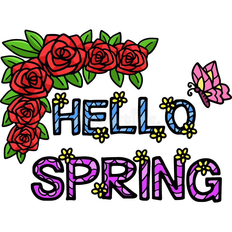 Hello Spring Cartoon Colored Clipart Illustration Stock Vector ...
