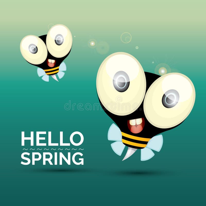 Hello Spring . Cartoon Cute Bright Baby Bee Icon Stock Vector ...