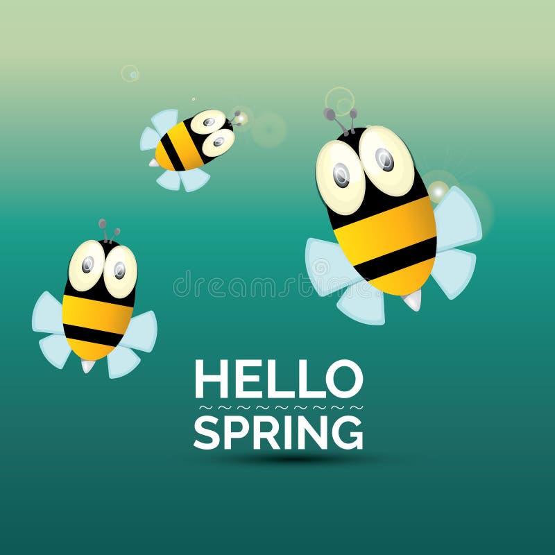 Hello Spring . Cartoon Cute Bright Baby Bee Icon Stock Vector ...