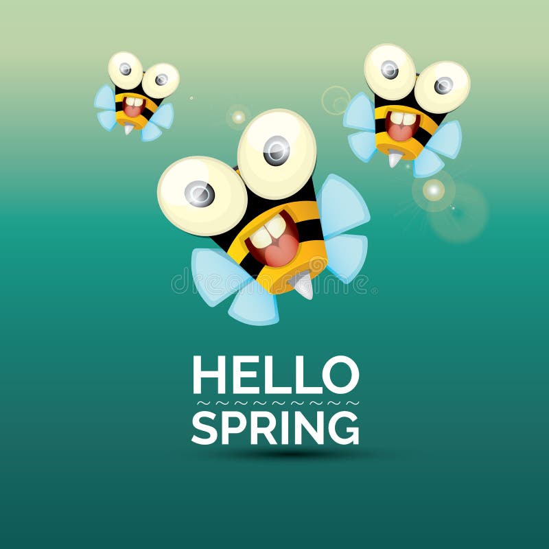 Hello Spring . Cartoon Cute Bright Baby Bee Icon Stock Vector ...