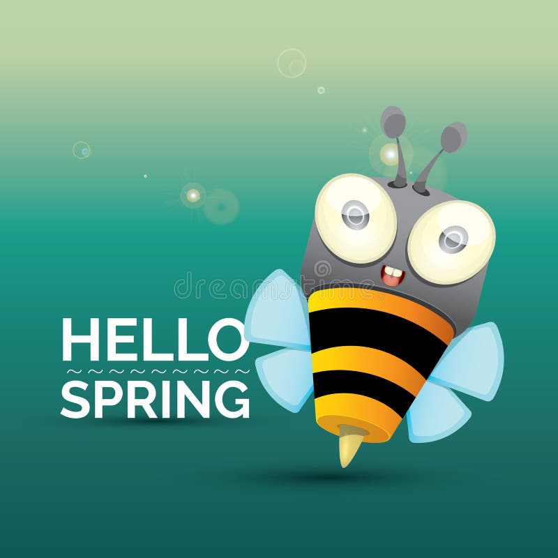 Hello Spring . Cartoon Cute Bright Baby Bee Stock Vector - Illustration ...