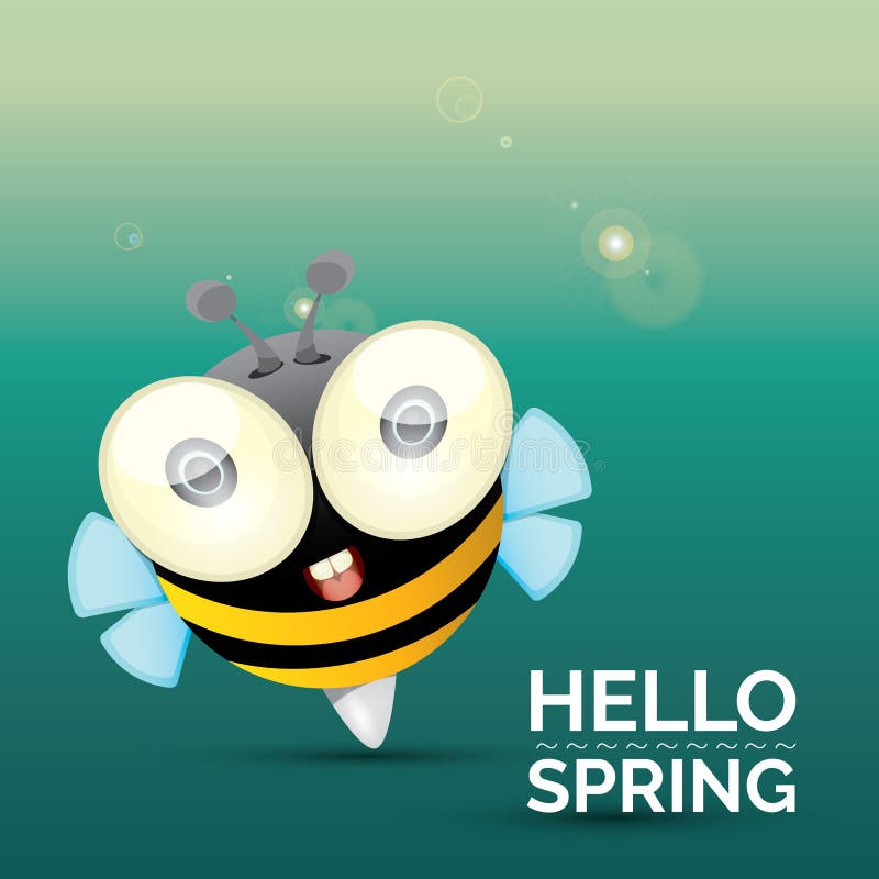 Hello Spring . Cartoon Cute Bright Baby Bee Stock Vector - Illustration ...