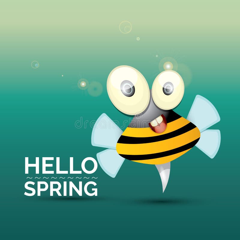 Hello Spring . Cartoon Cute Bright Baby Bee Stock Vector - Illustration ...