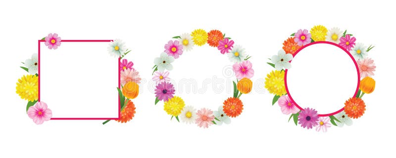 Hello Spring Circle Frame Greeting Card and Flowers Decoration Stock ...