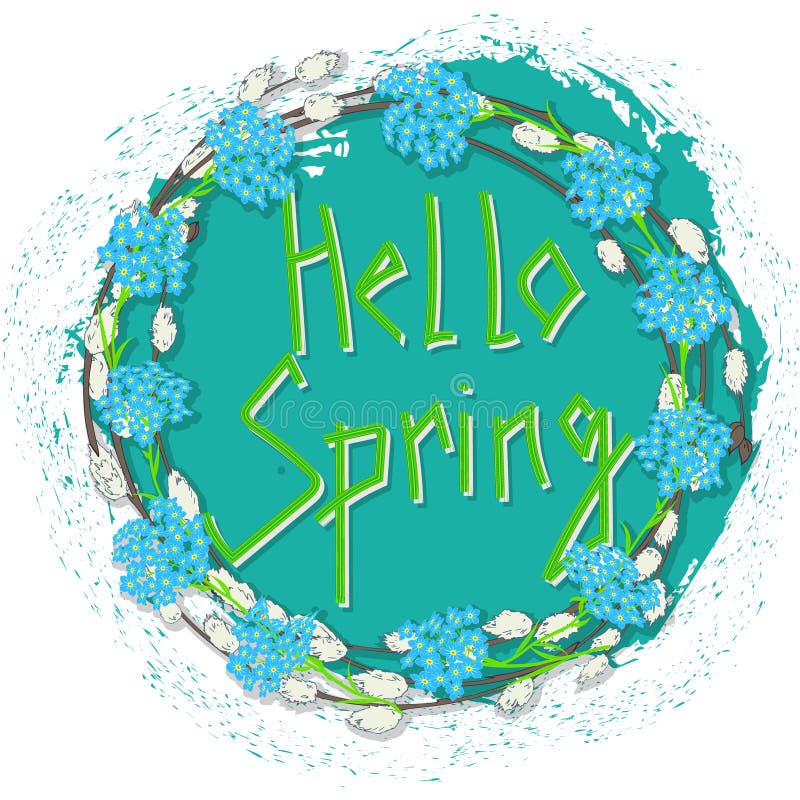 Round Frame of Flowers and Branches with Letting Stock Vector ...