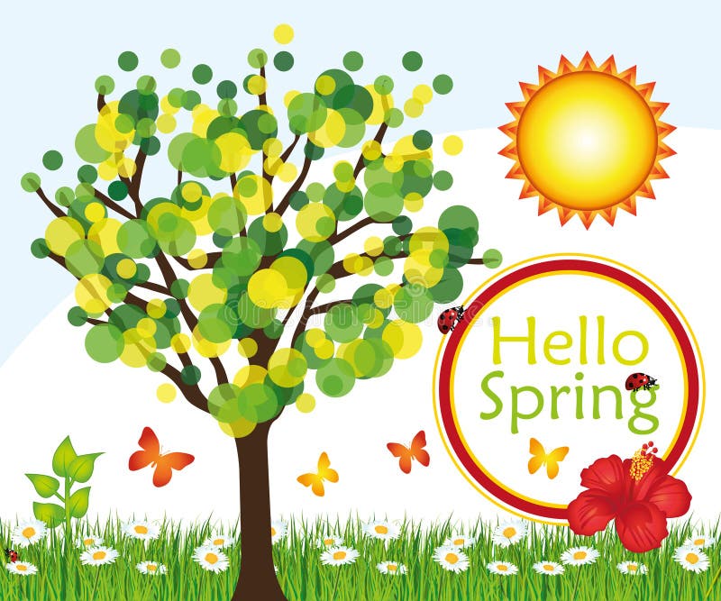 Hello Spring ! Colorful Fresh Floral Vector Illustration. Stock Vector ...
