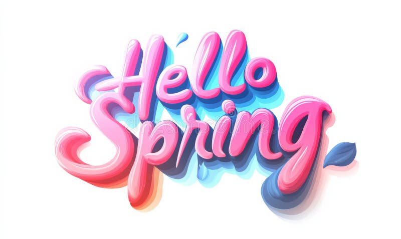 Hello Spring - Colorful Watercolor Lettering Calligraphy Stock ...