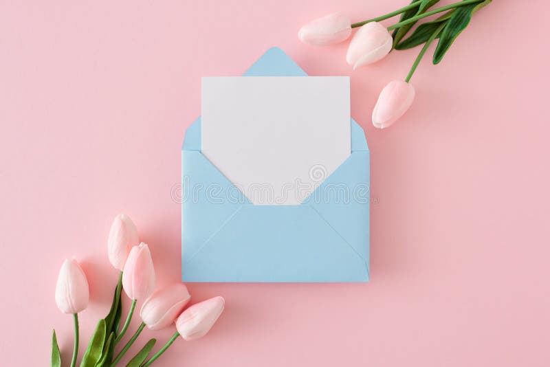 Creative Composition Made of Open Envelope with White Card and Spring ...