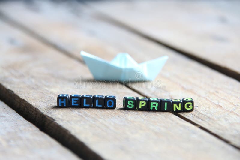 Hello Spring Concept. Inscription on the Cubes. Stock Image - Image of ...