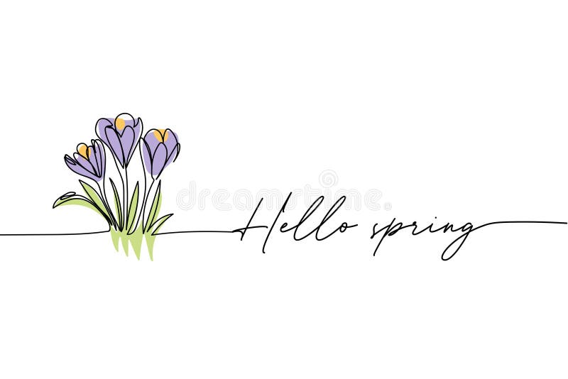 Hello Spring, Crocuses Line Art Drawing, One Continuous Line Drawing ...