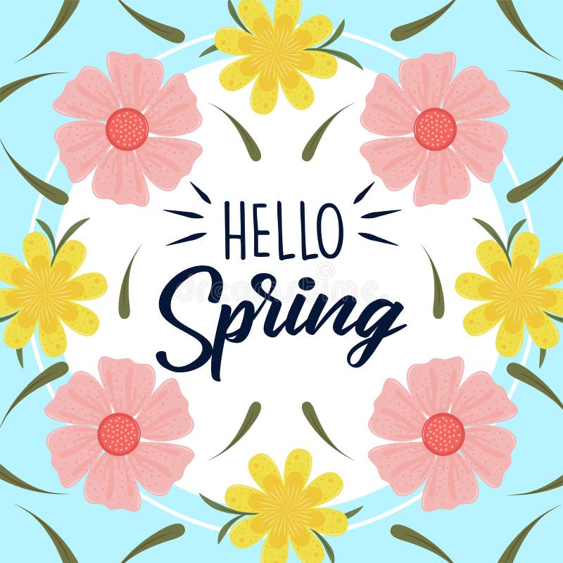 Hello spring cute flowers stock vector. Illustration of spring - 242974276