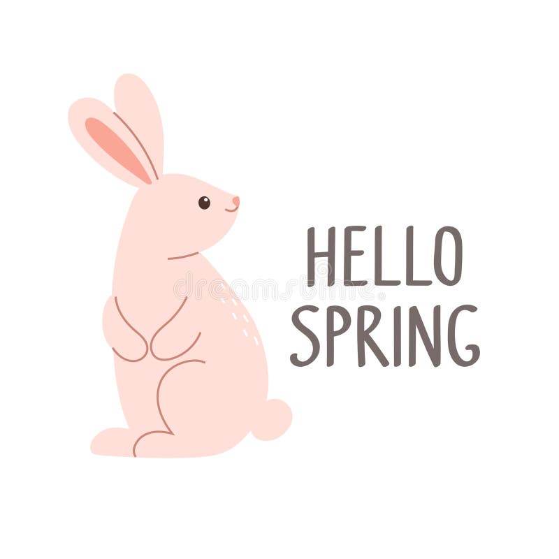 Hello Spring Design with Cute Pink Rabbit. Design Element for Cards ...