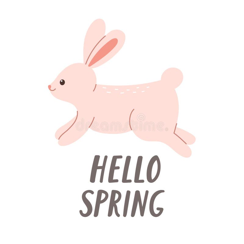 Hello Spring Design with Cute Pink Rabbit. Design Element for Cards ...