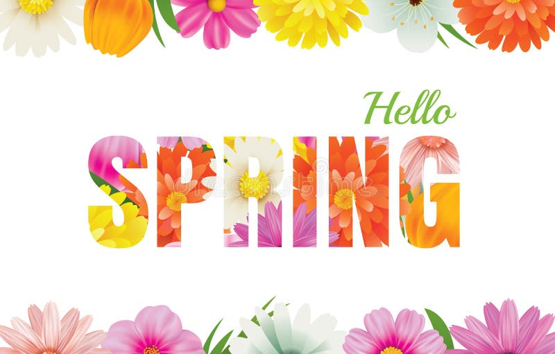 Hello Spring Greeting Card Design with Flowers and Text in Frame Stock ...