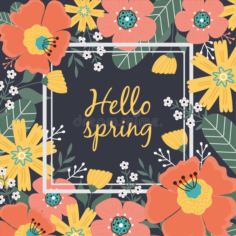 Hello Spring. Spring Flowers, Leaves Stock Vector - Illustration of ...