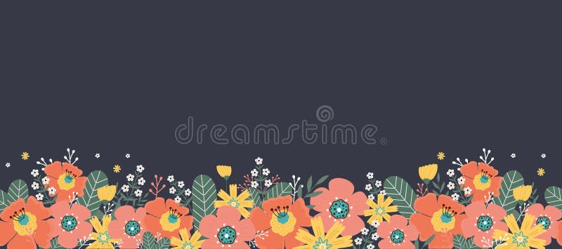 Hello Spring. Flowers and Leaves on Dark Background Stock Vector ...