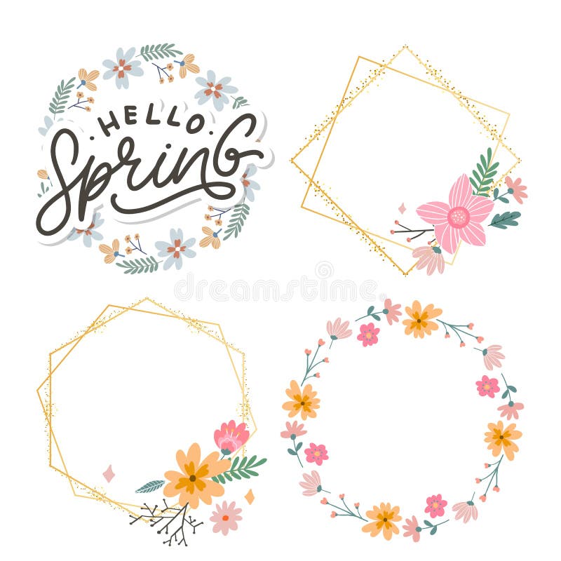 Hello Spring Flowers Text Background Frame Lettering Slogan Stock Vector - Illustration of hello ...