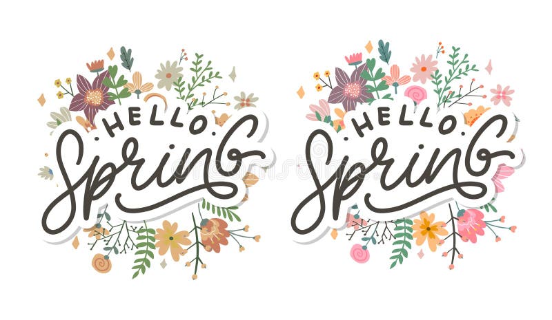 Hello Spring Flowers Text Background Frame Lettering Slogan Stock ...